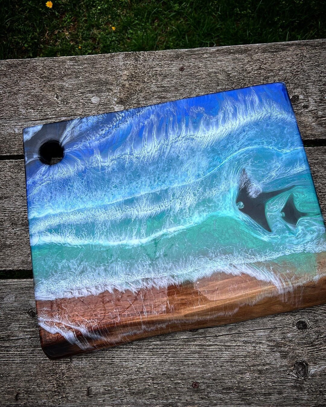 Resin Art Ocean Serving Board ~ Charcuterie Board ~ Ocean Art ~ Beach ...