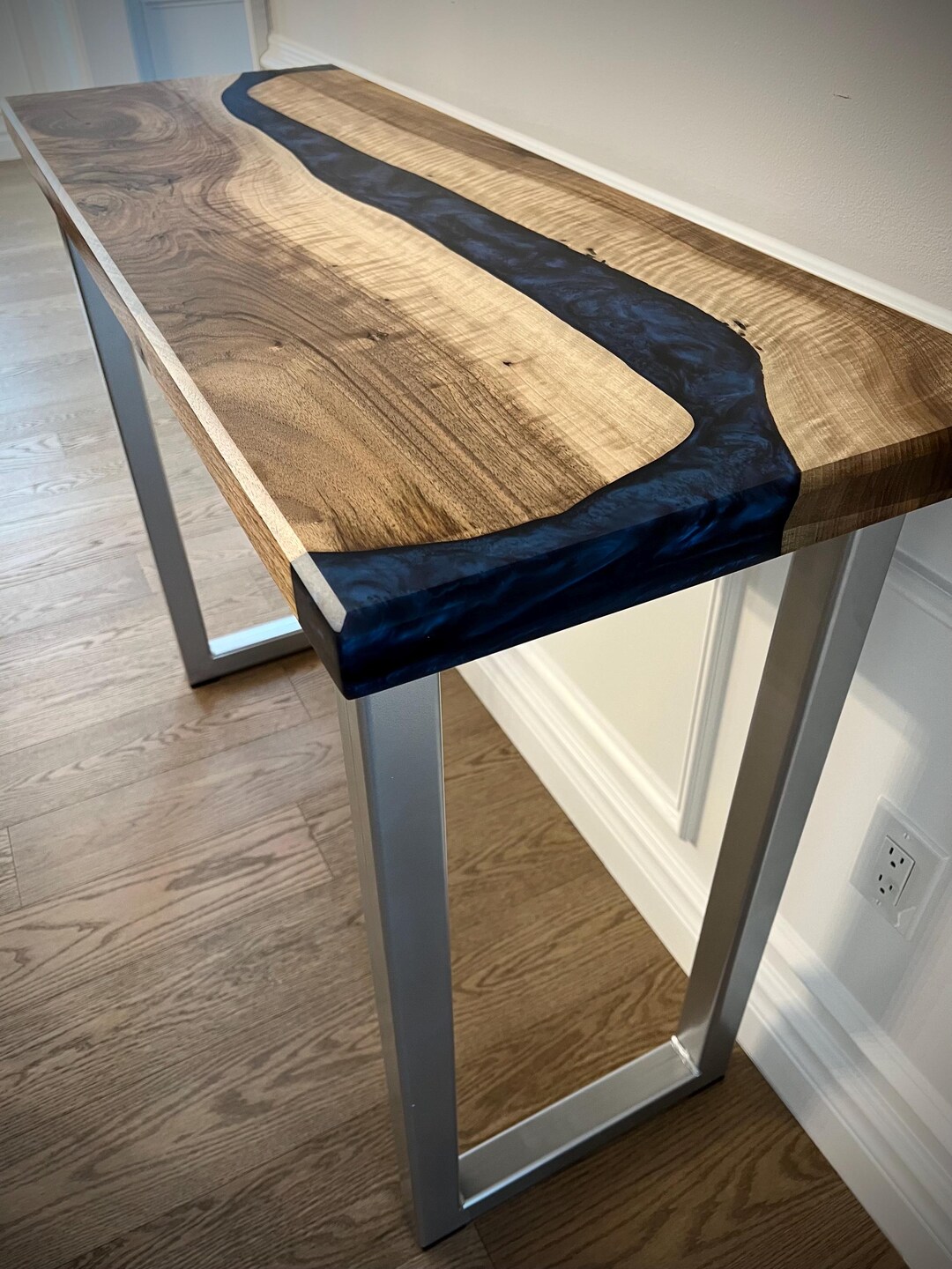 Handmade Live Edge Black Walnut Epoxy River Console Table. - Etsy