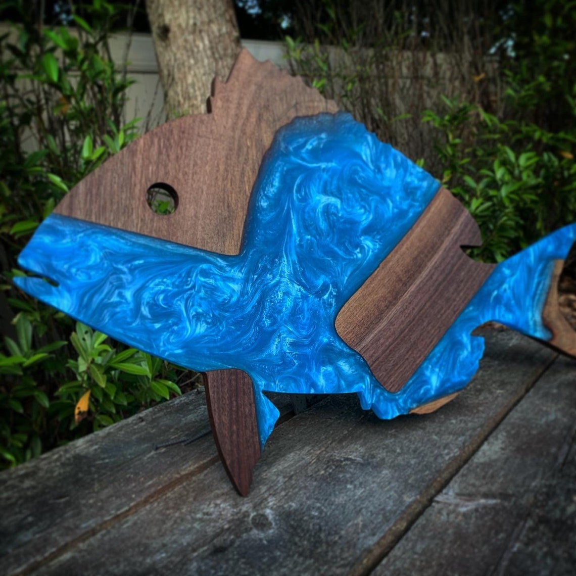 Live Edge Epoxy Resin River Table Wall Art Fish Art Beach - Etsy