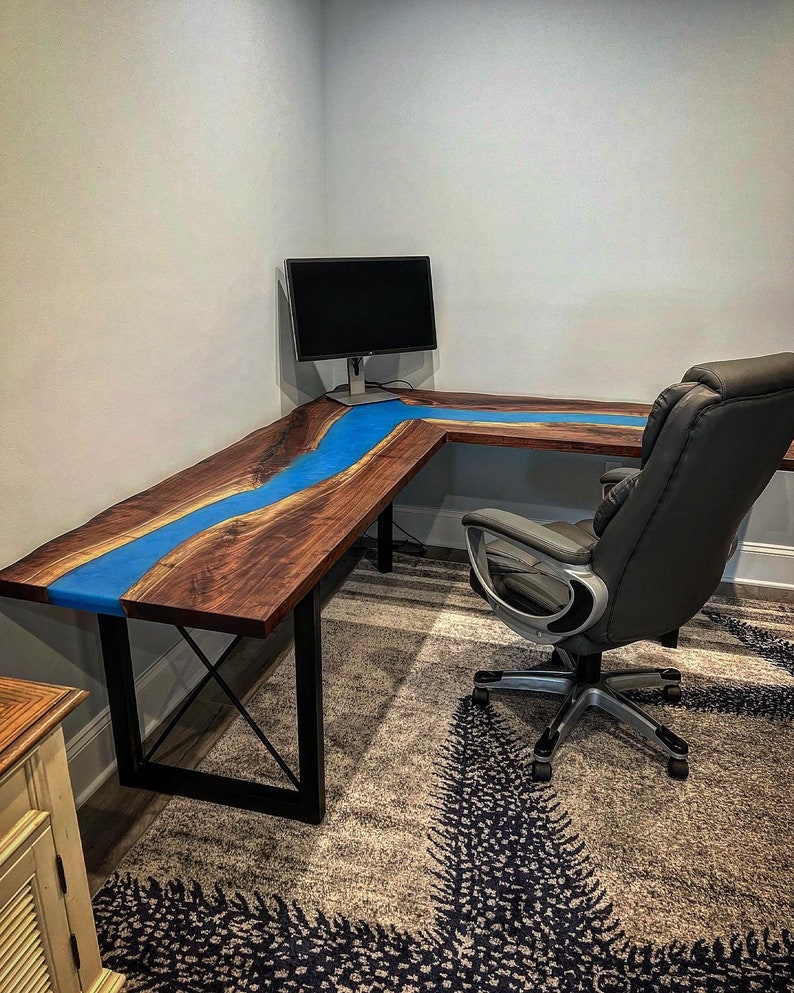 Live Edge Black Walnut Epoxy River Desk - Handmade "l" Shape Office ...