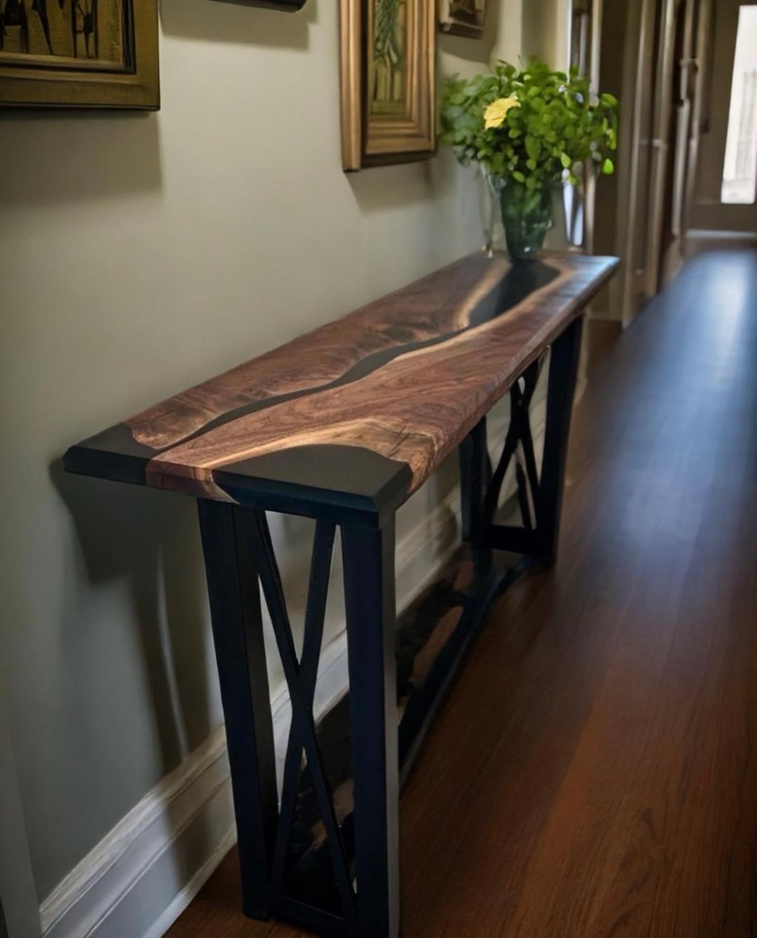 Live Edge Black Walnut Epoxy River Console Table – Handmade Entryway or Sofa Table - Etsy