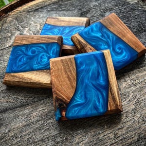 Handmade Wood River Coaster Set: Epoxy and Wood Coasters. - Etsy