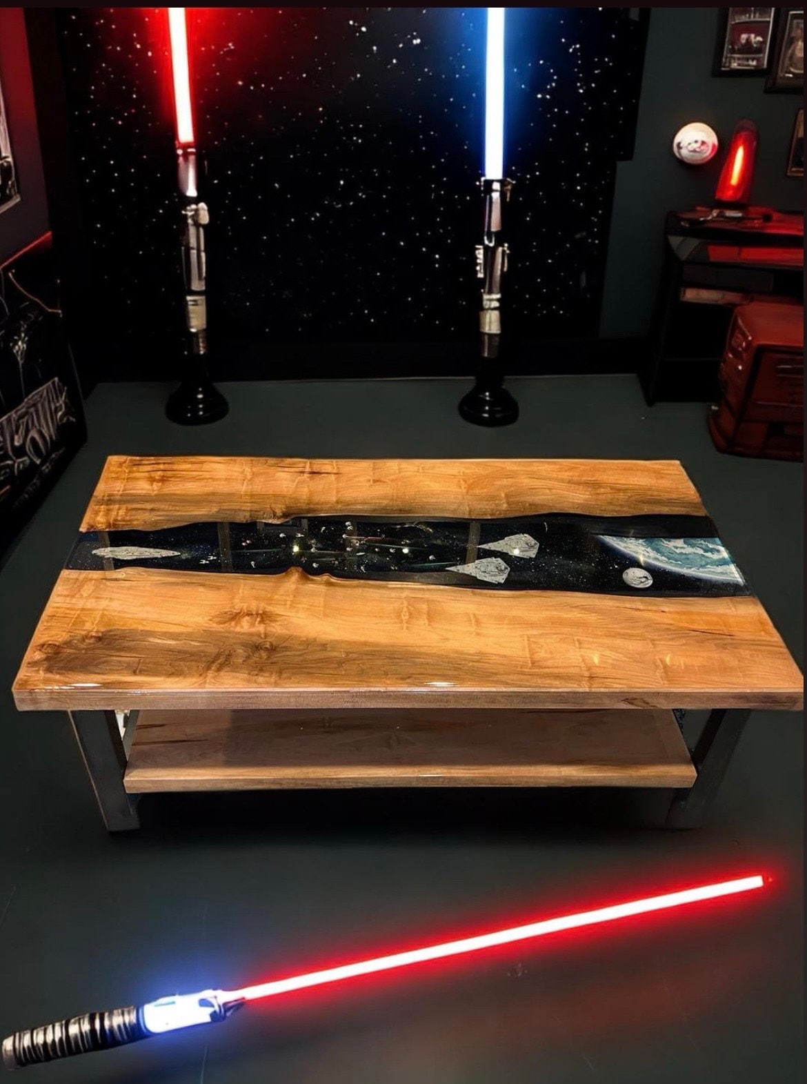 Hand-painted Star Wars Epoxy River Coffee Table: Live Edge Movie ...
