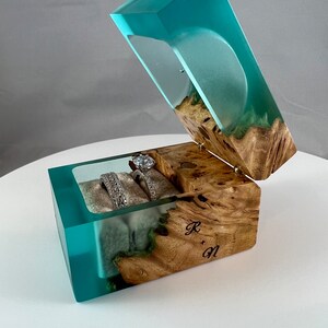 Handmade Epoxy & Wood Engagement Ring Box: Aqua Purple Pigment - Etsy