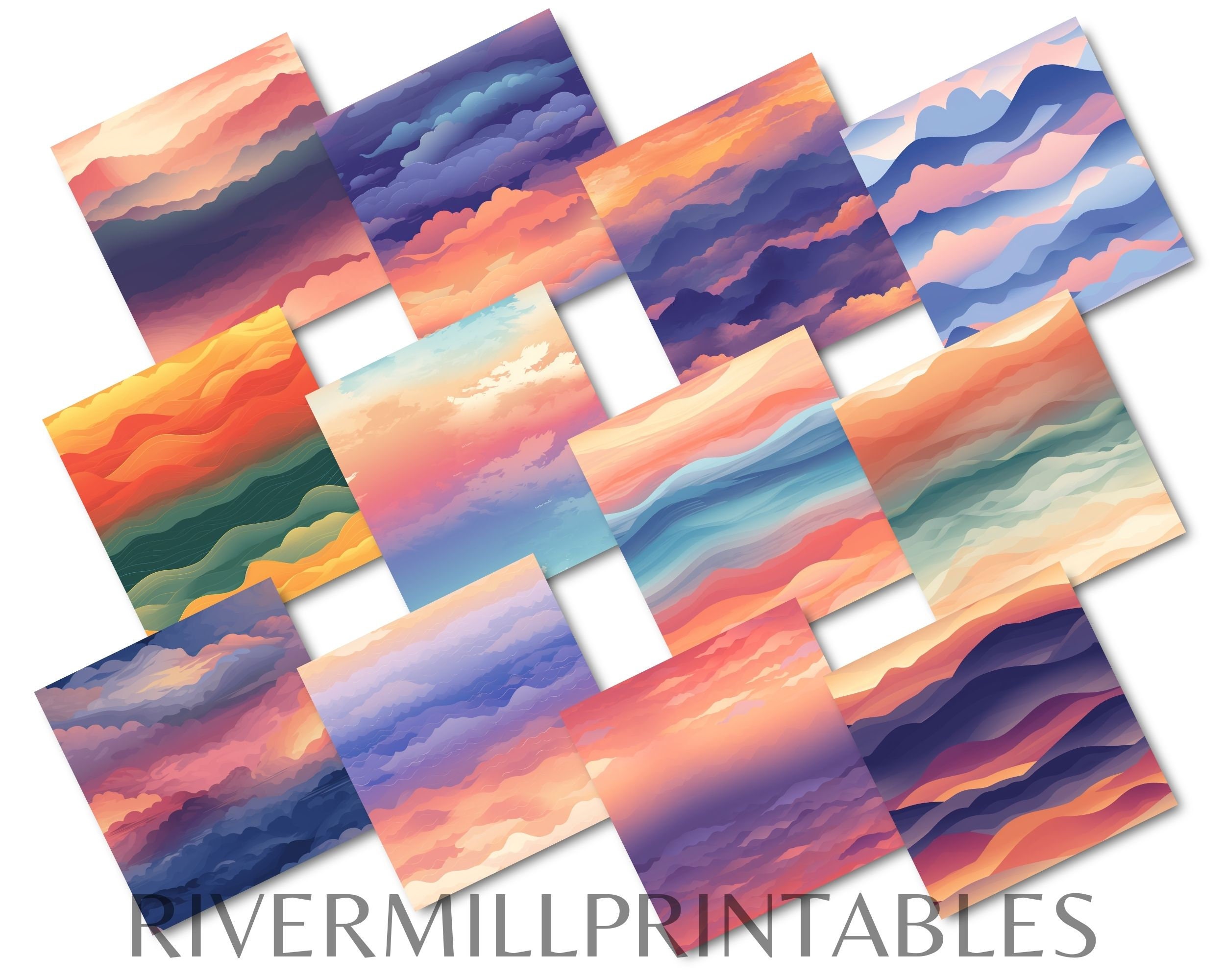 12 Seamless Sunset Clouds Digital Papers, 300DPI JPG Files Digital ...