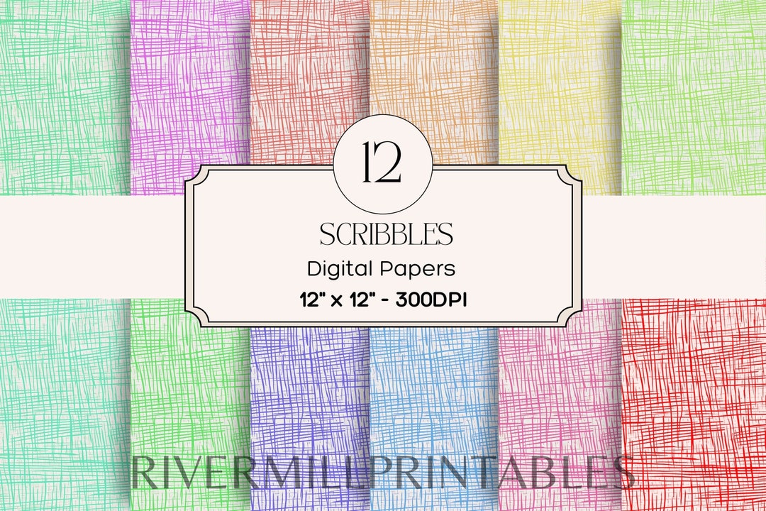 12 Scribbles Digital Papers, 300DPI JPG Files Digital Download ...