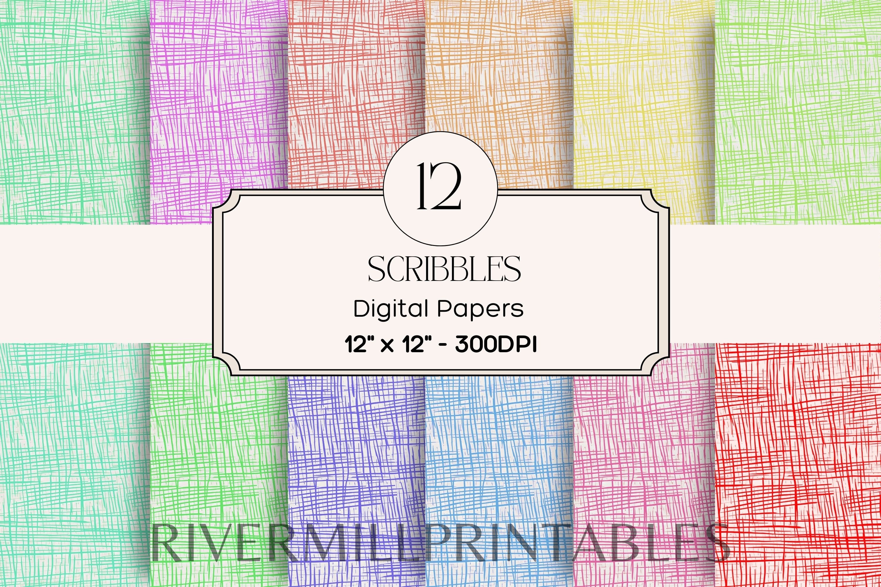 12 Scribbles Digital Papers, 300DPI JPG Files Digital Download ...