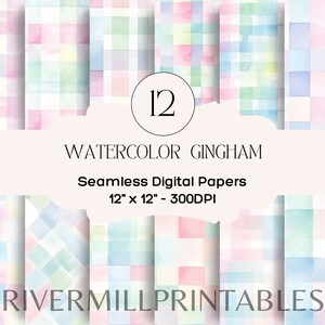 12 Seamless Watercolor Gingham Digital Papers, 300DPI JPG Files Digital ...