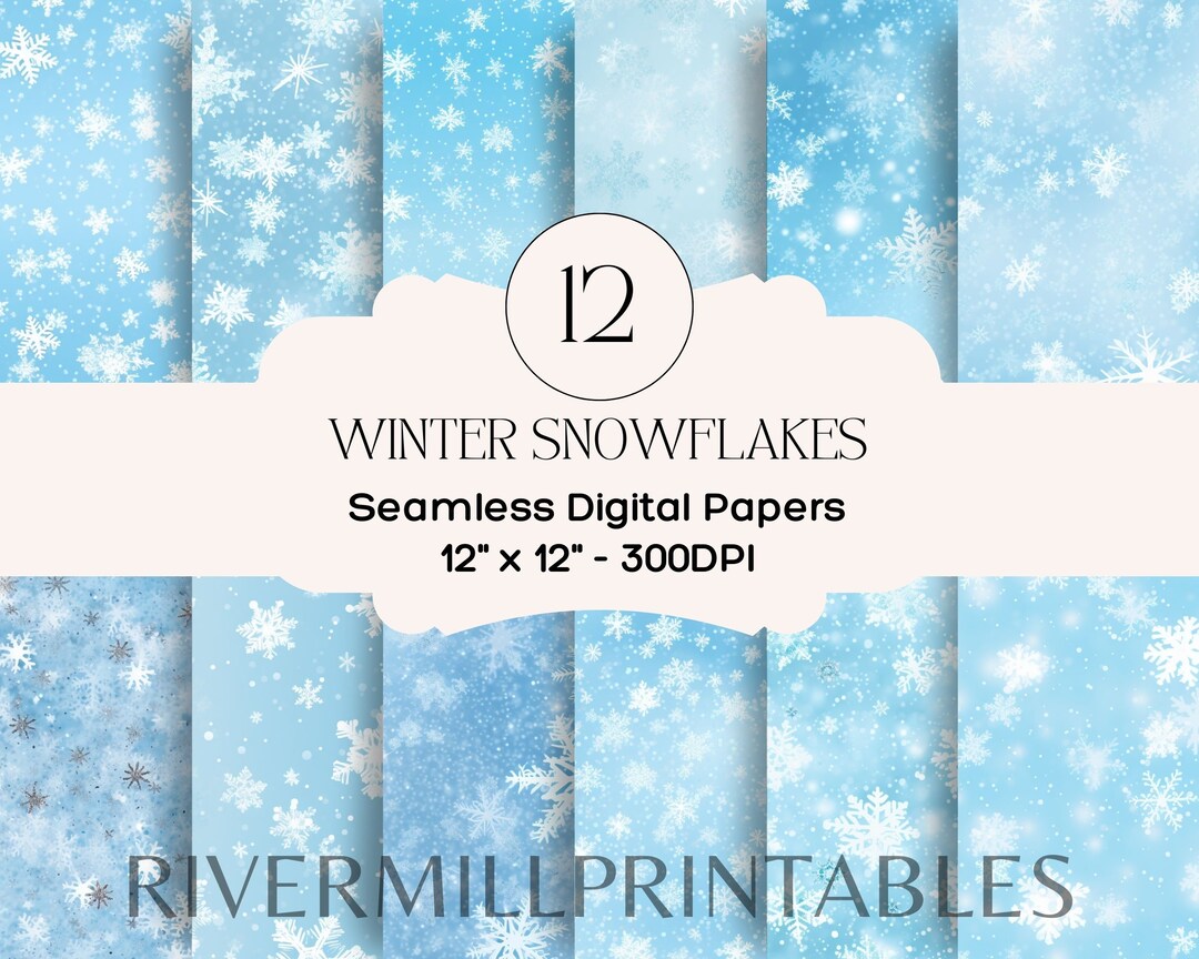 12 Seamless Winter Snowflakes Digital Papers, 300DPI JPG Files Digital ...
