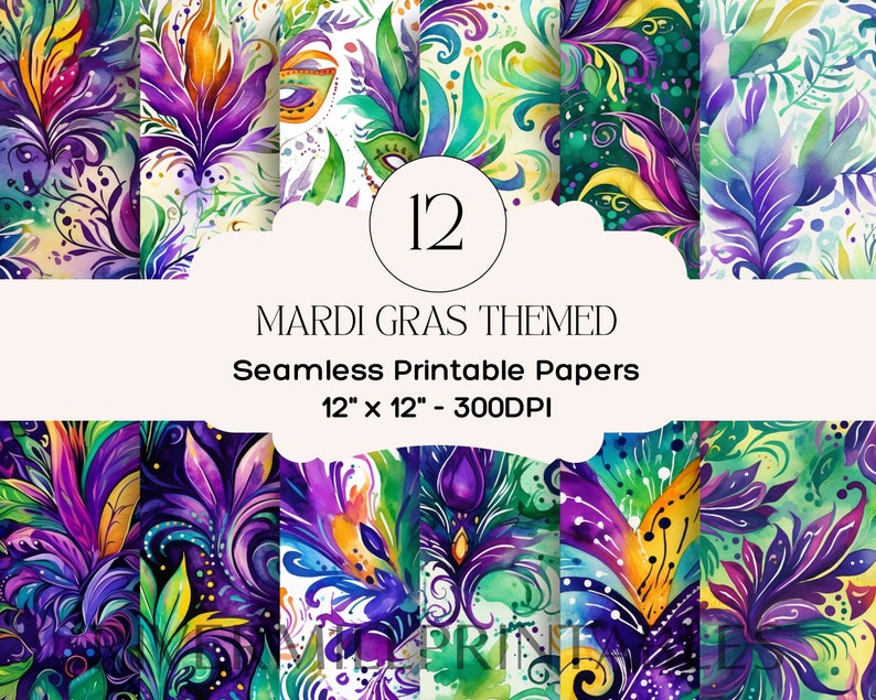 12 Seamless Mardi Gras Themed Digital Papers, 300DPI JPG Files Digital ...