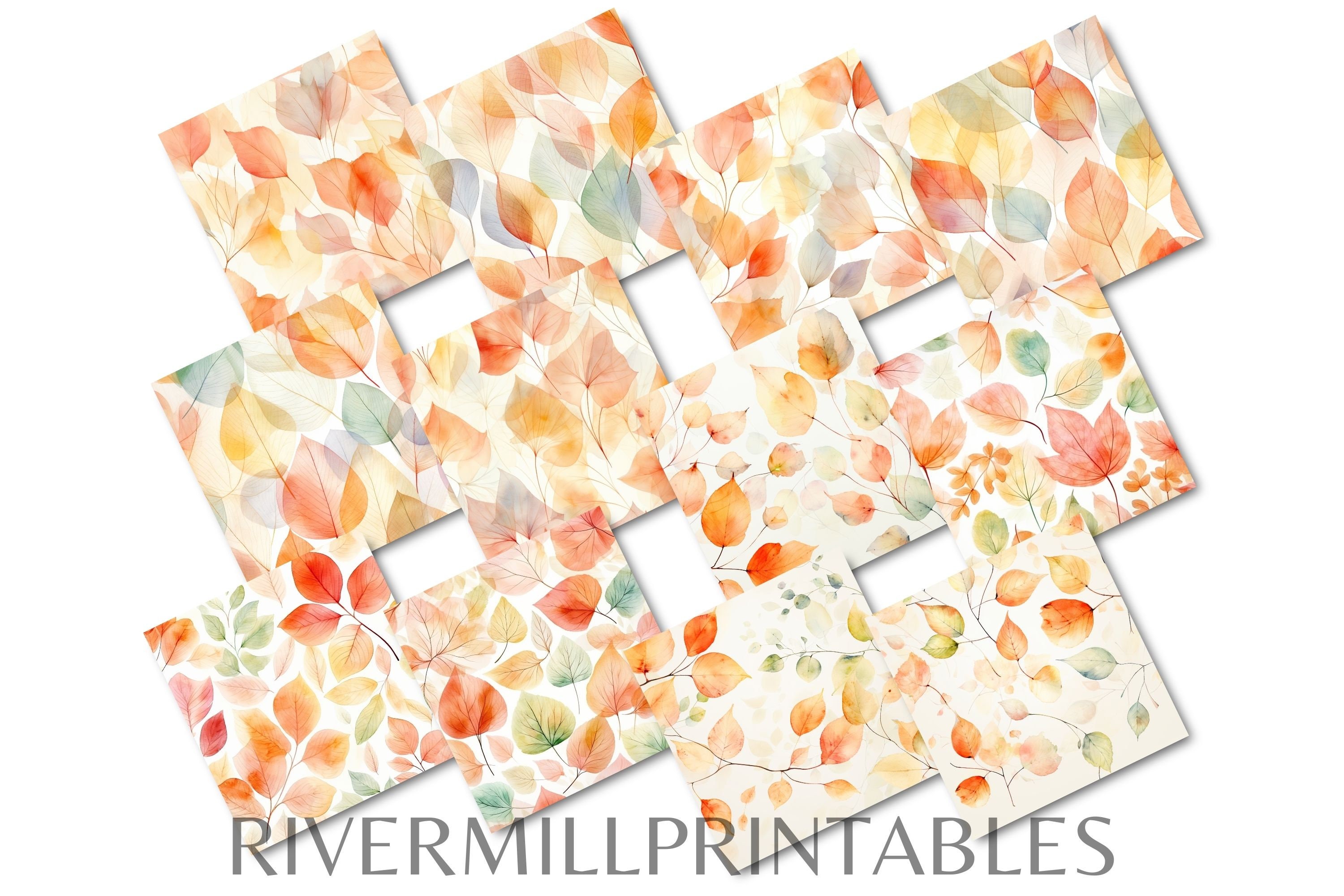 12 Autumn Leaves Themed Digital Papers, 300DPI JPG Files Digital ...