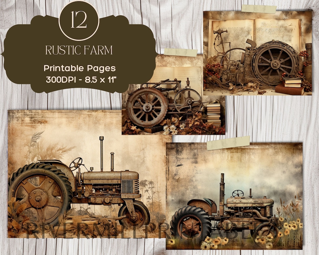 12 Rustic Farm Printable Pages, 300DPI JPG Files Junk Journal Digital ...