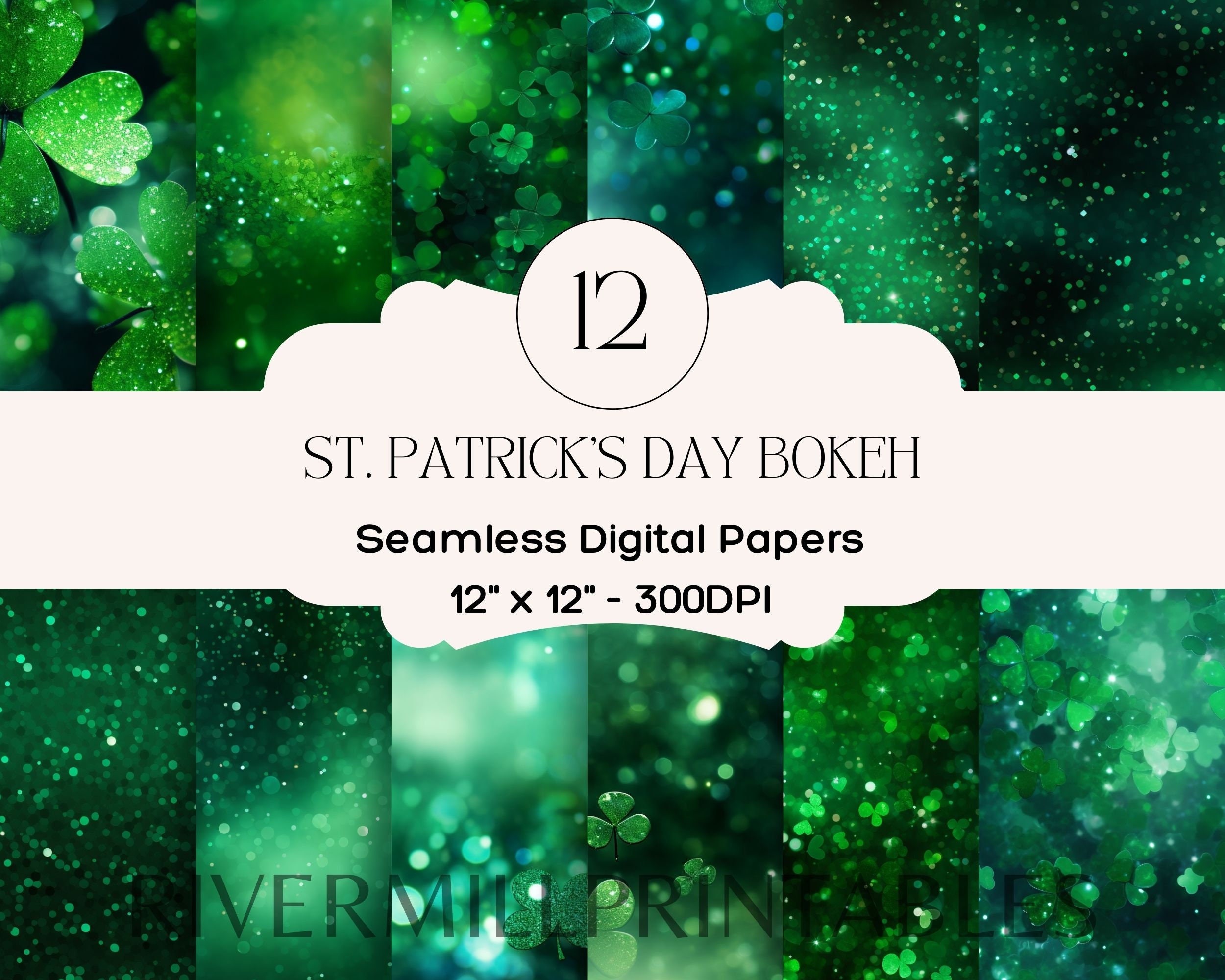12 Seamless Green Shamrock Bokeh Digital Papers, 300DPI JPG Files ...