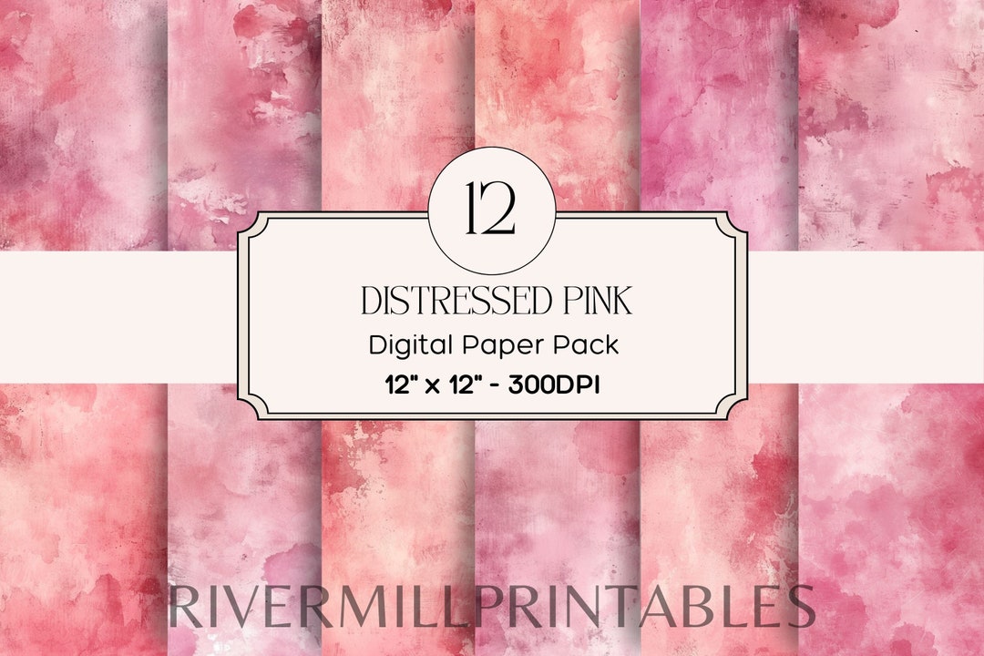 12 Distressed Pink Watercolor Digital Papers, 300DPI JPG Files Digital ...