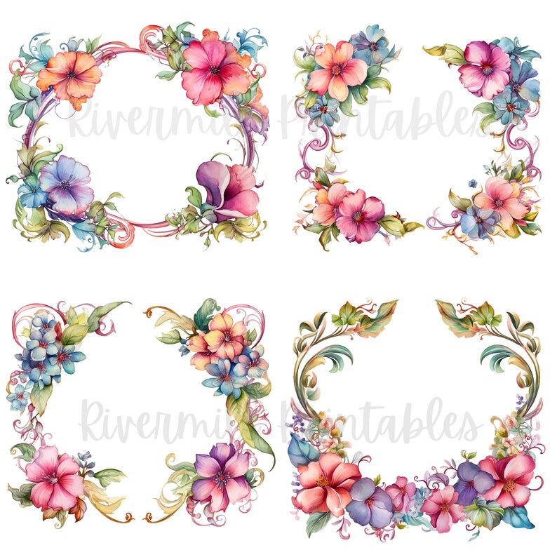 12 Flower Frames Clipart 300DPI PNG Files Digital Download - Etsy