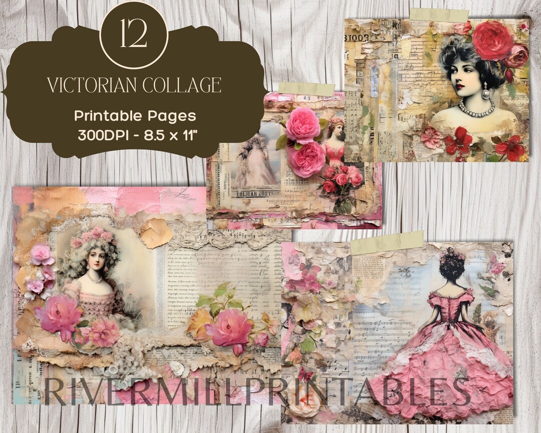 12 Victorian Collage Printable Pages, 300DPI JPG Files Junk Journal ...