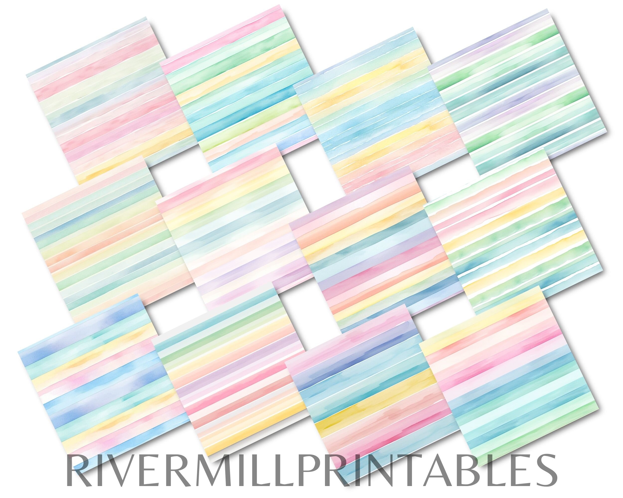 12 Seamless Pastel Watercolor Stripes Digital Papers, 300DPI JPG Files ...