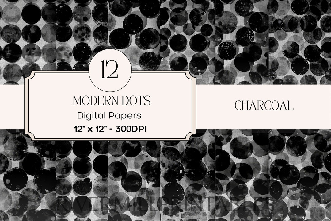 12 Grunge Charcoal Black Circles Dots Digital Papers, 300DPI JPG Files ...