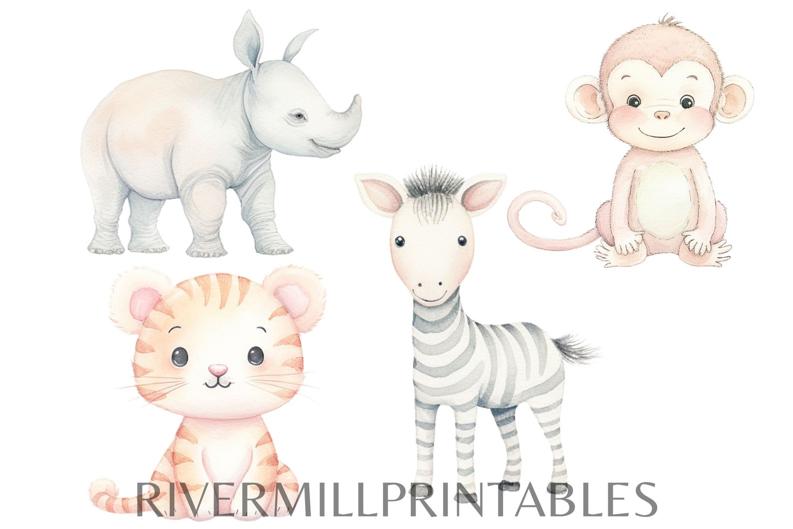 12 Cute Baby Jungle Animals Clipart, 300DPI PNG Files, Digital Download ...