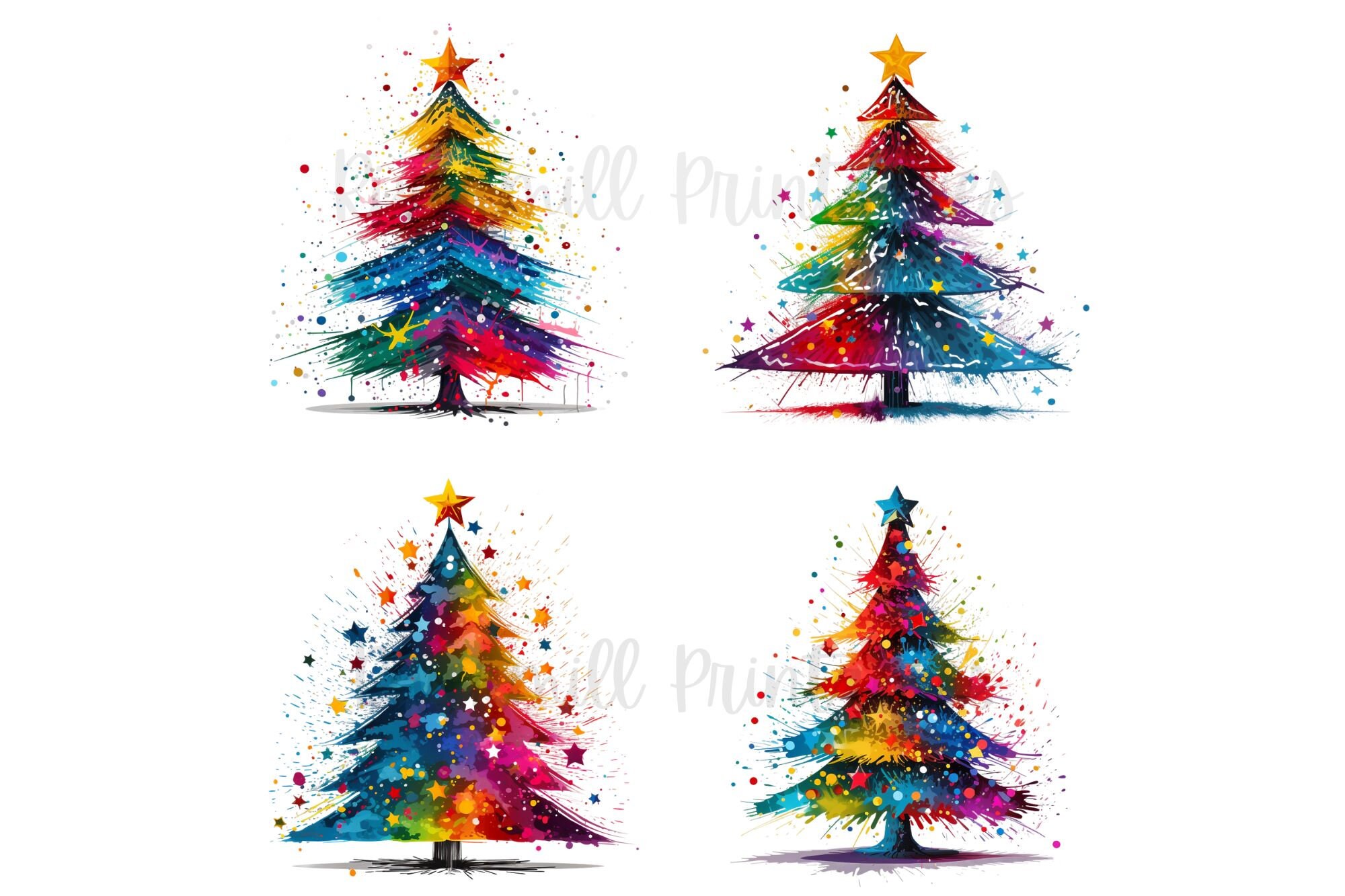 12 Pop Art Christmas Trees Clipart, High Quality PNG Files, Digital ...