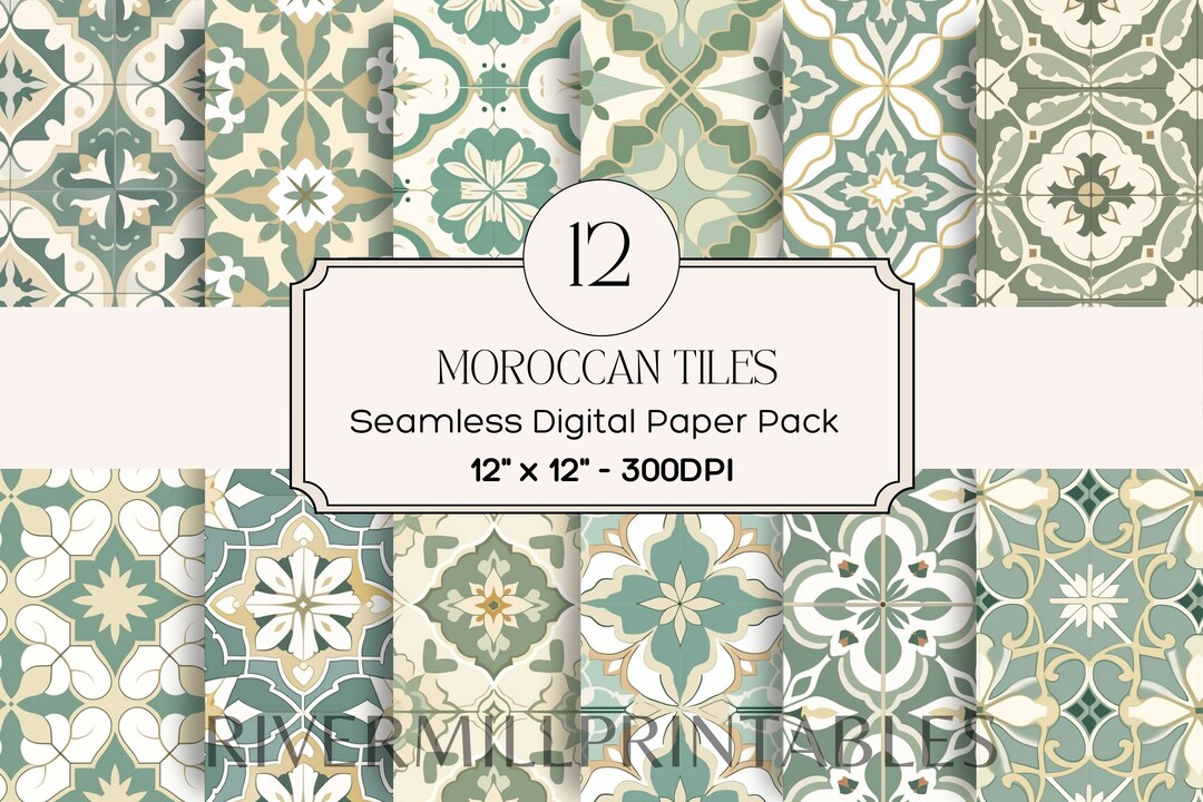 12 Seamless Moroccan Tile Pattern Digital Papers, 300DPI JPG Files ...