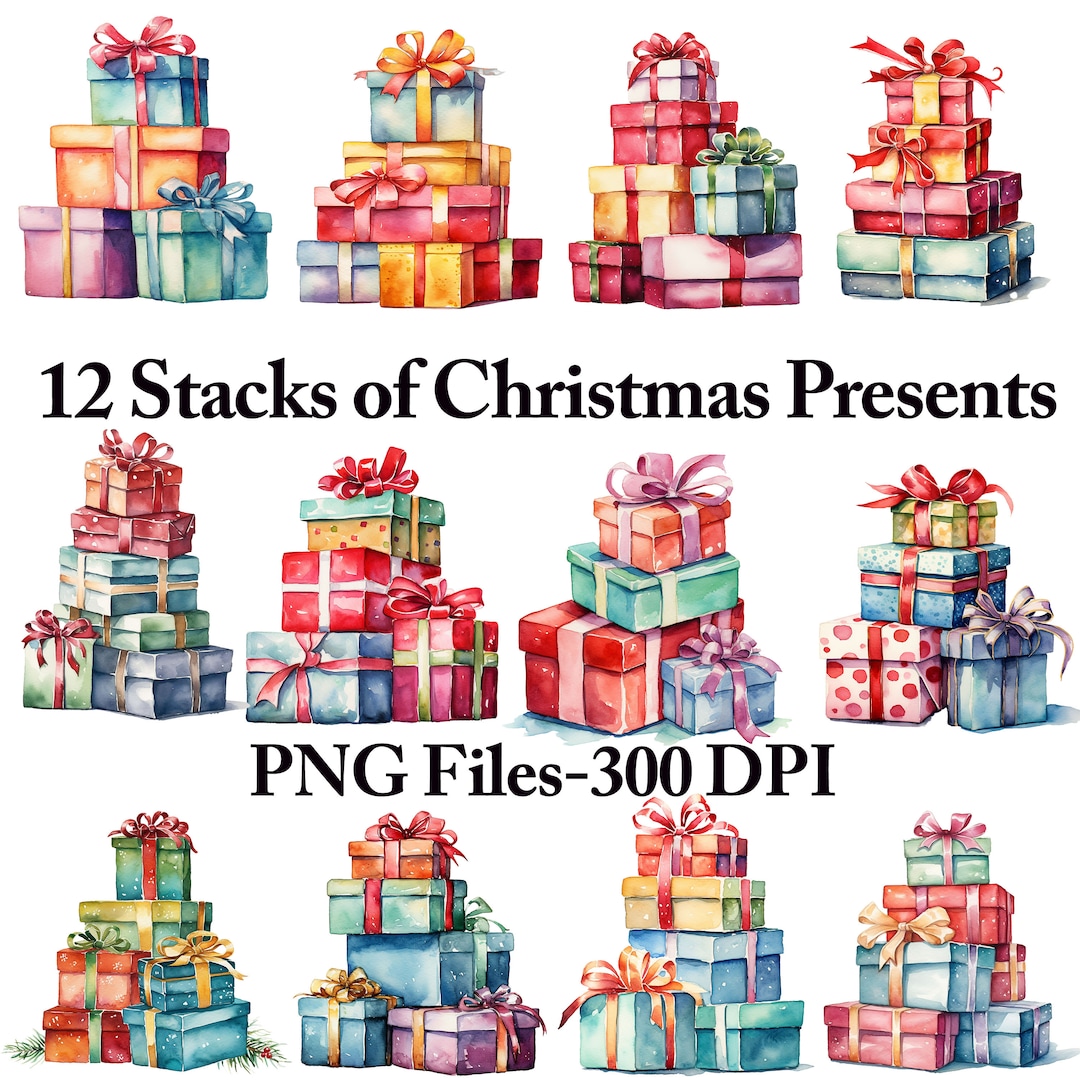 12 Stacked Christmas Presents Gifts Clipart, High Quality PNG Files ...
