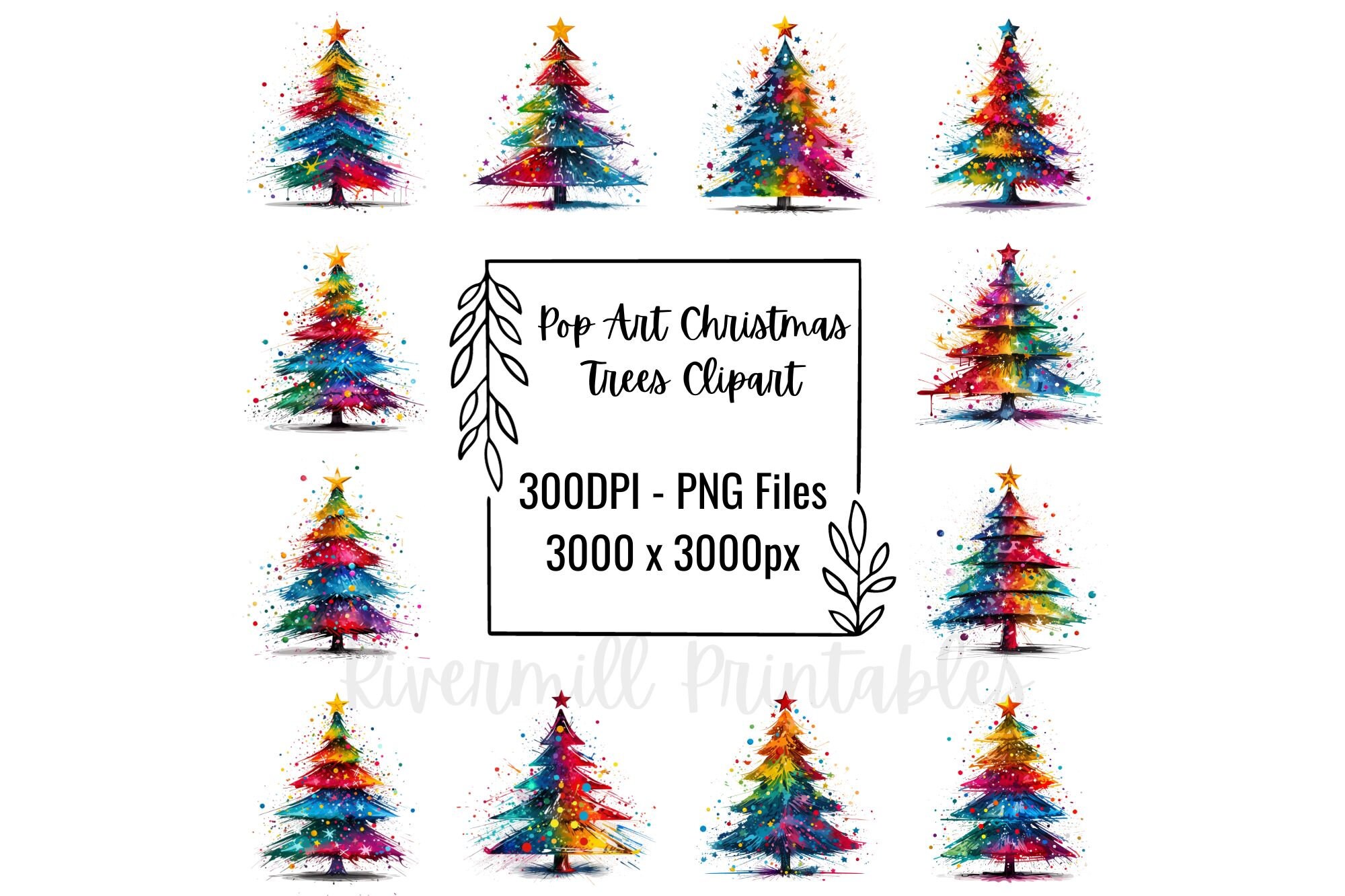 12 Pop Art Christmas Trees Clipart, High Quality PNG Files, Digital ...