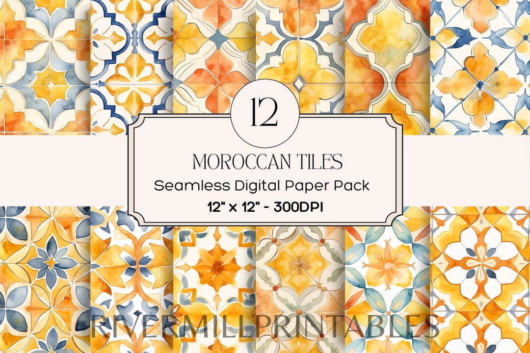 12 Seamless Moroccan Tile Pattern Digital Papers, 300DPI JPG Files ...
