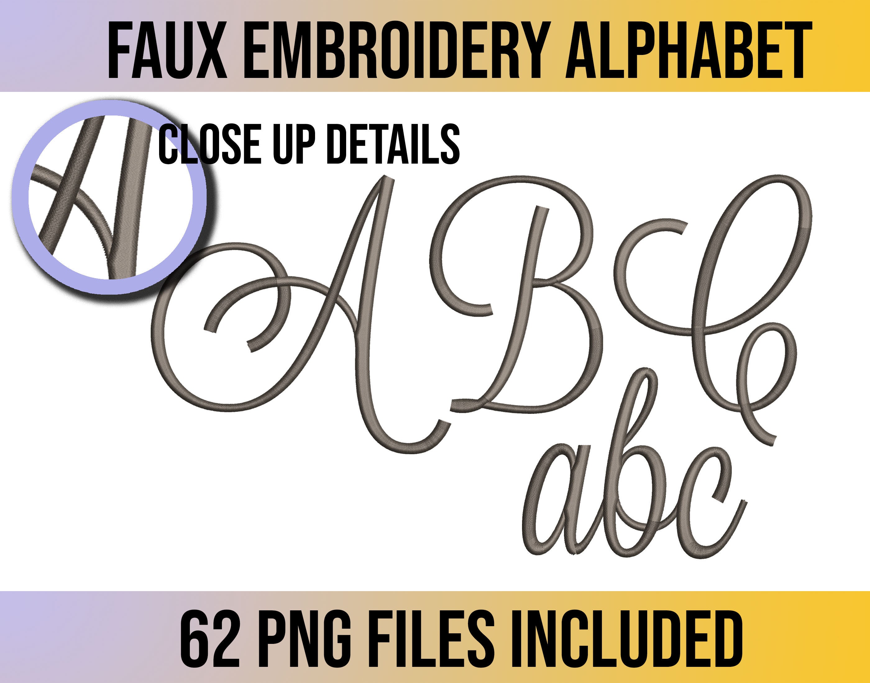 Faux Embroidery Printable Alphabet - 62 Anna Script PNG Letters ...
