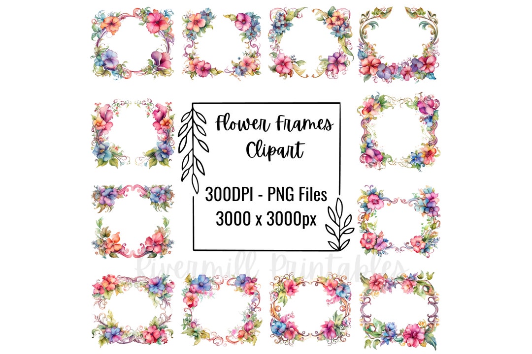 12 Flower Frames Clipart 300DPI PNG Files Digital Download - Etsy