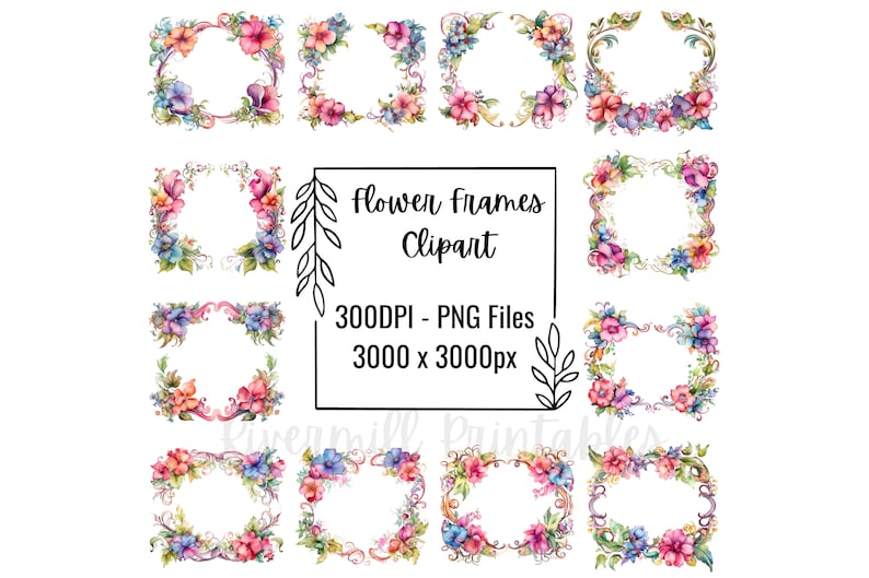 12 Flower Frames Clipart 300DPI PNG Files Digital Download - Etsy