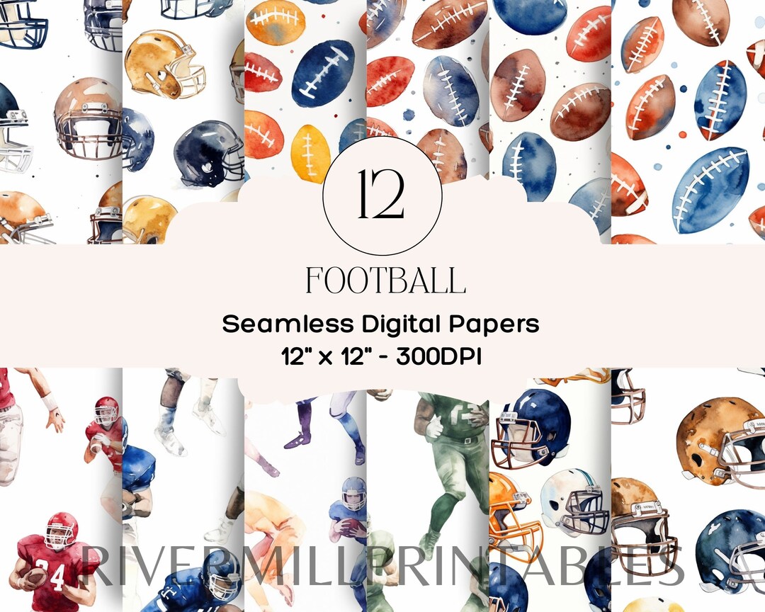 12 Seamless Football Themed Digital Papers, 300DPI JPG Files Digital ...