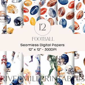 12 Seamless Football Themed Digital Papers, 300DPI JPG Files Digital ...