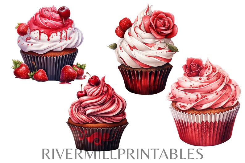 12 Valentine Cupcakes Clipart, 300DPI PNG Files, Digital Download ...