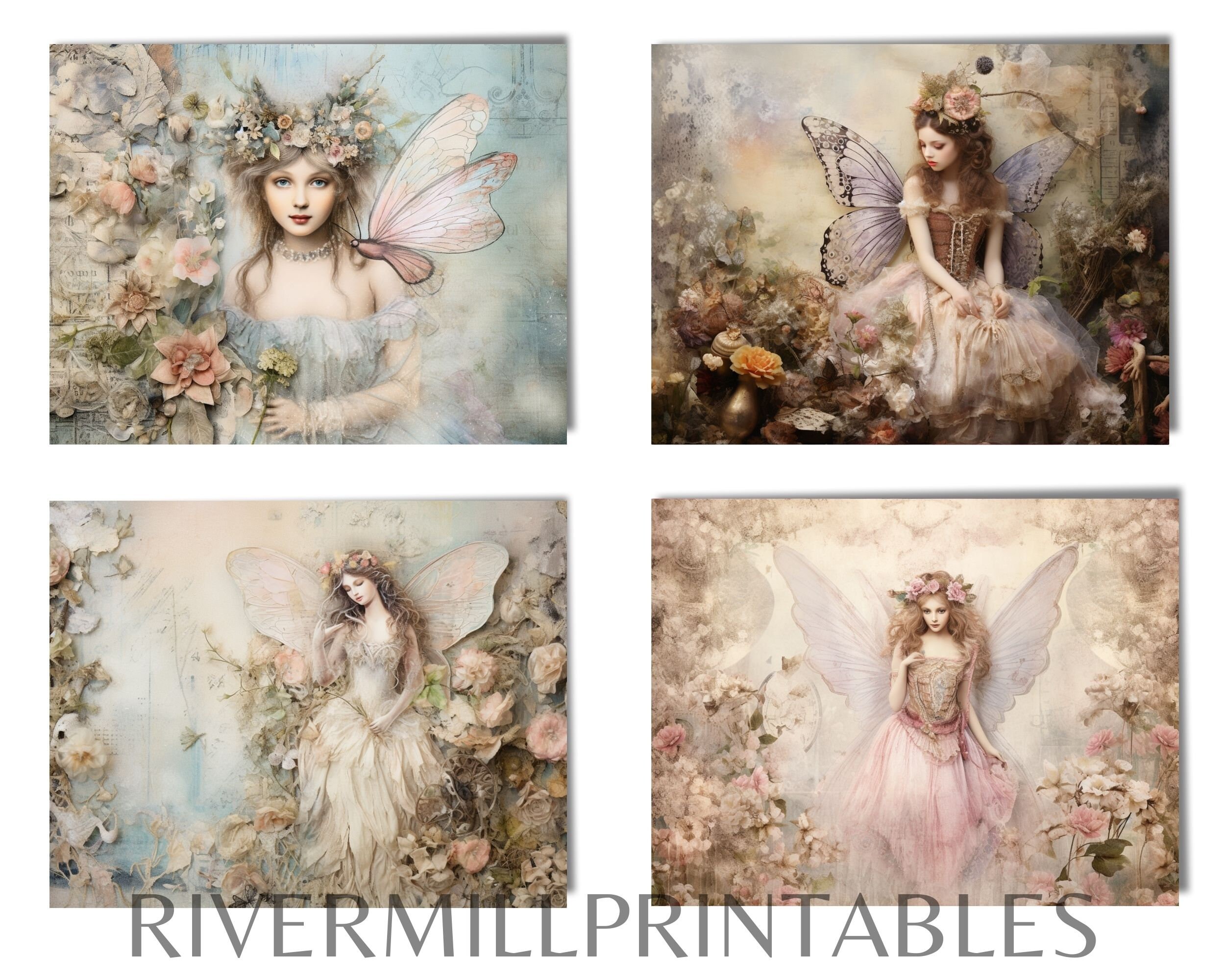 12 Victorian Fairies Printable Pages, 300DPI JPG Files Junk Journal ...