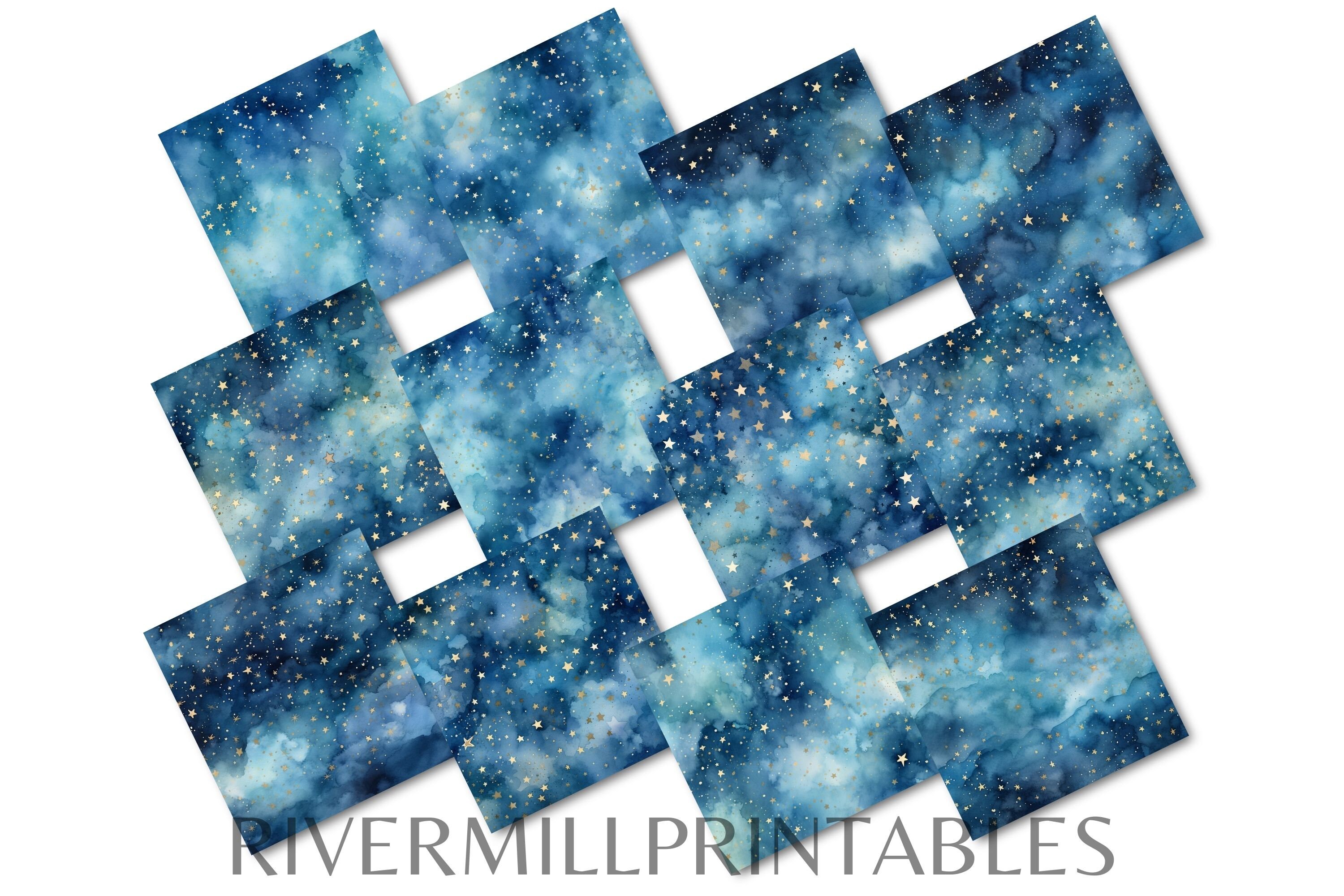12 Watercolor Starry Night Sky Digital Papers, 300DPI JPG Files Digital ...