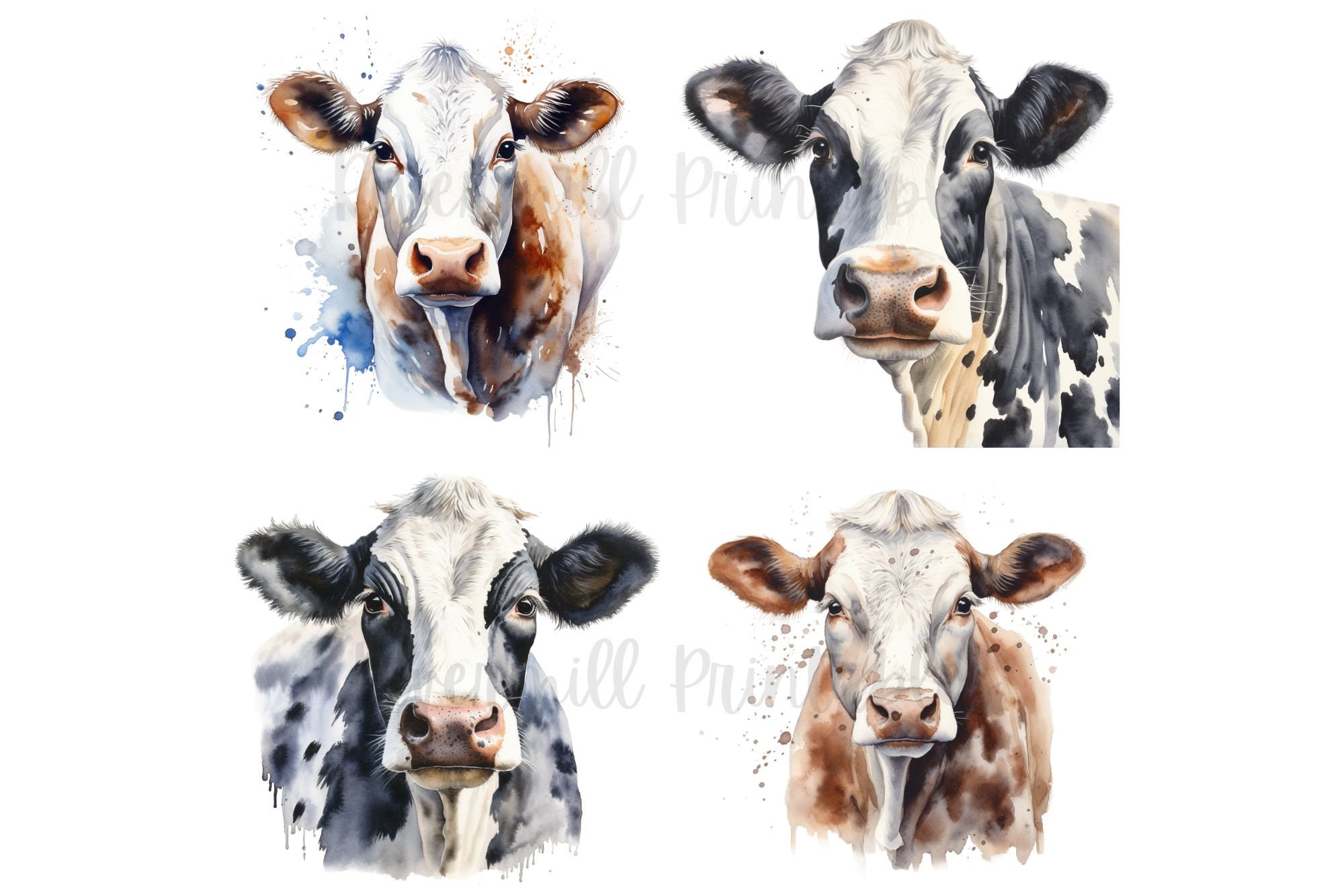 12 Cows Clipart, 300DPI PNG Files, Digital Download Commercial License ...