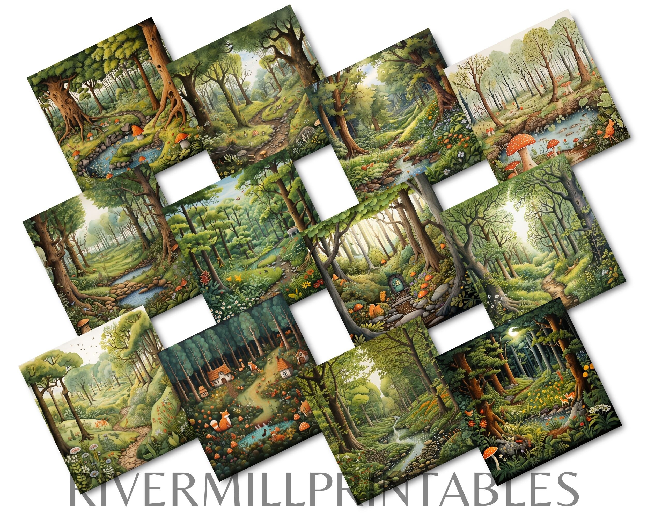 12 Woodland Scenes Printable Papers, 300DPI JPG Files Digital Download ...