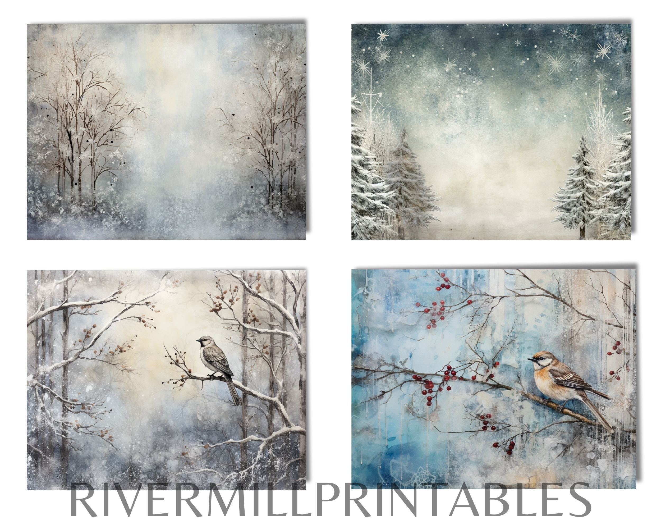 12 Winter Themed Printable Pages, 300DPI JPG Files Junk Journal Digital ...