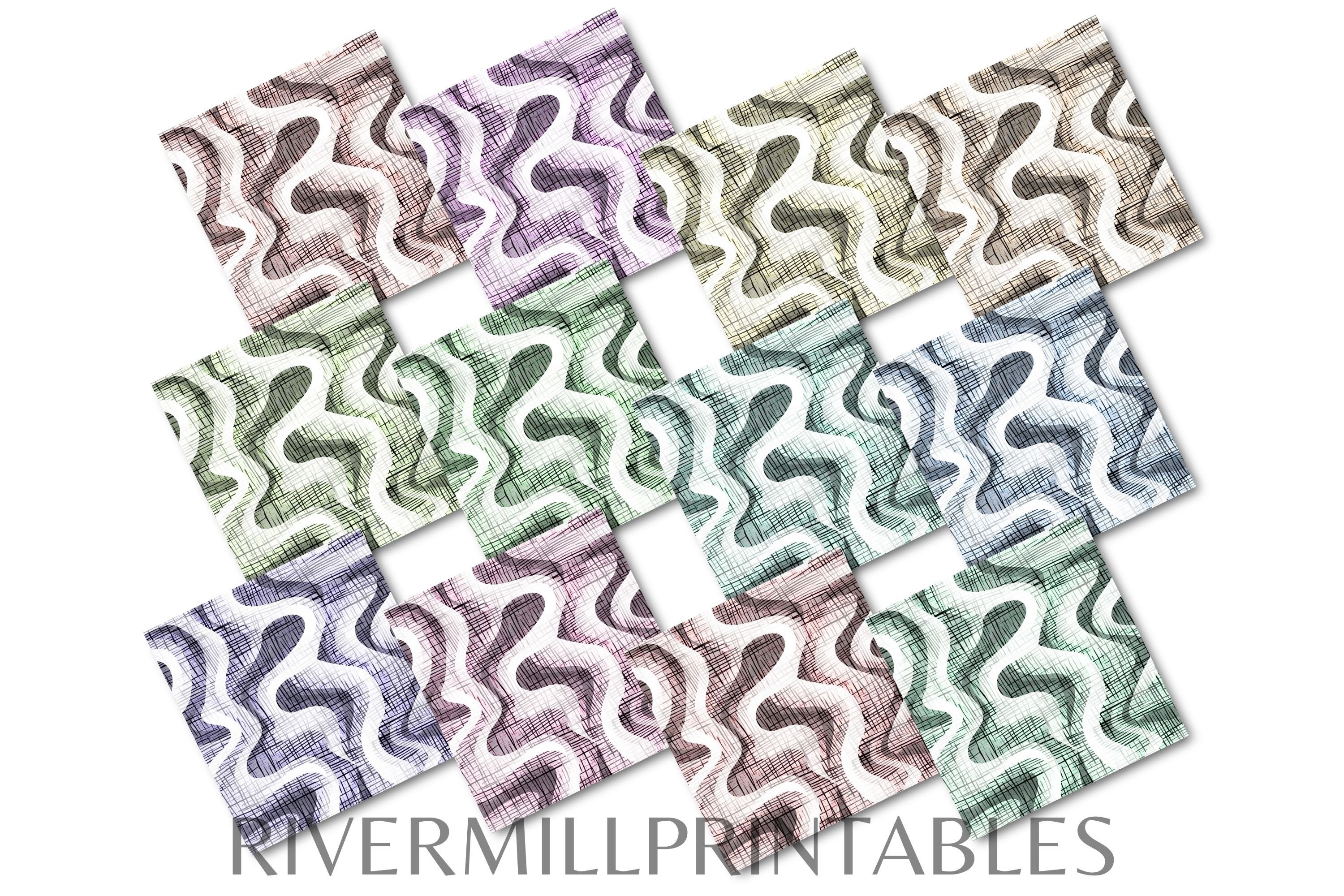 12 Seamless Retro Wavy Lines Digital Papers, 300DPI JPG Files Digital ...