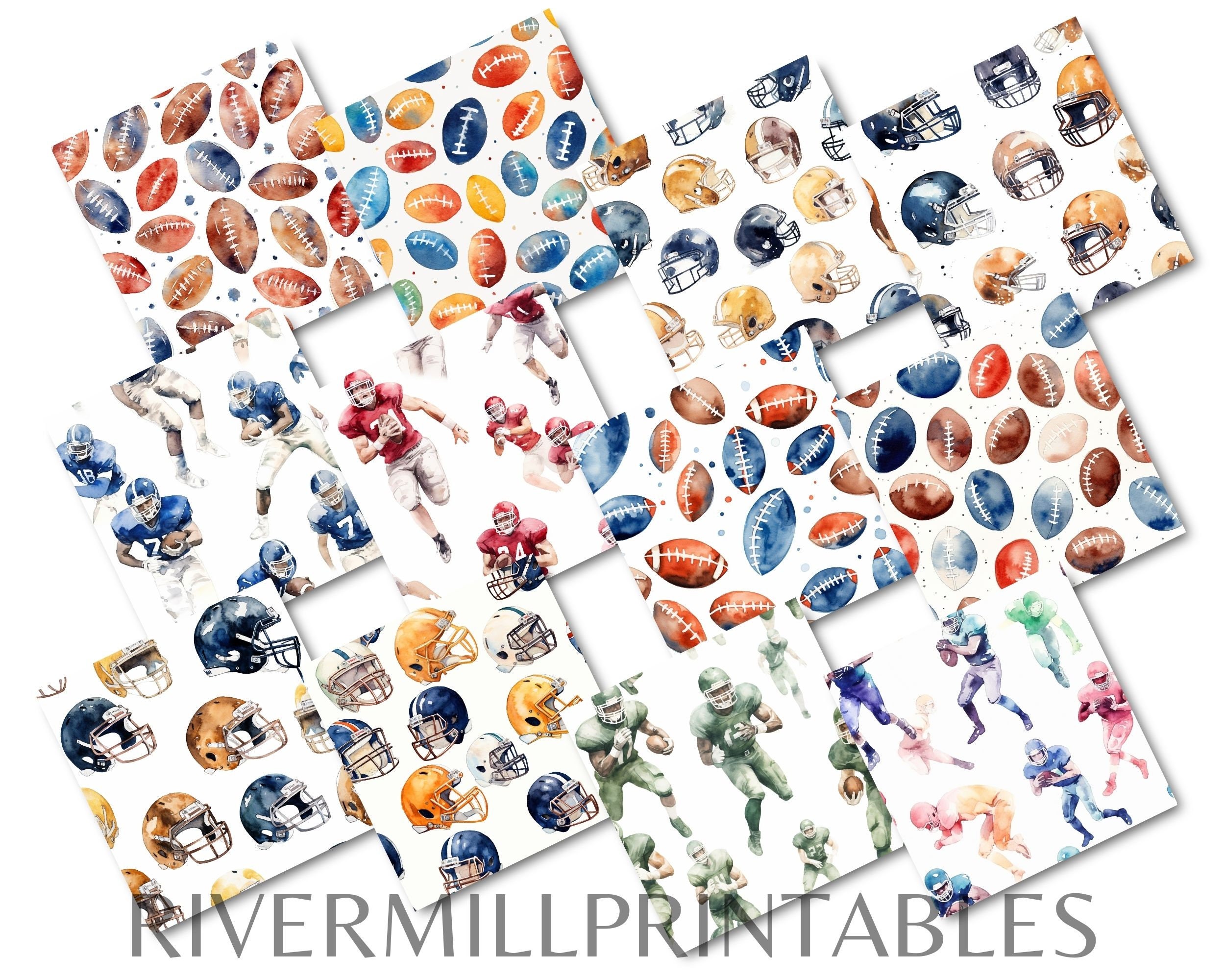 12 Seamless Football Themed Digital Papers, 300DPI JPG Files Digital ...