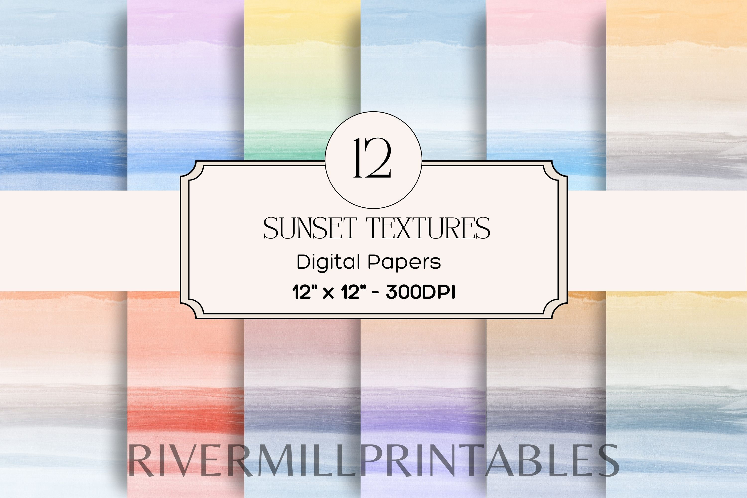 12 Sunset Textures Gradient Background Digital Papers, 300DPI JPG Files ...