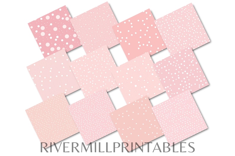 12 Small Light Pink Polka Dots Digital Papers, 300DPI JPG Files Digital ...