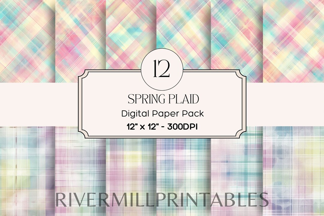 12 Spring Easter Plaid Digital Papers, 300DPI JPG Files Digital ...