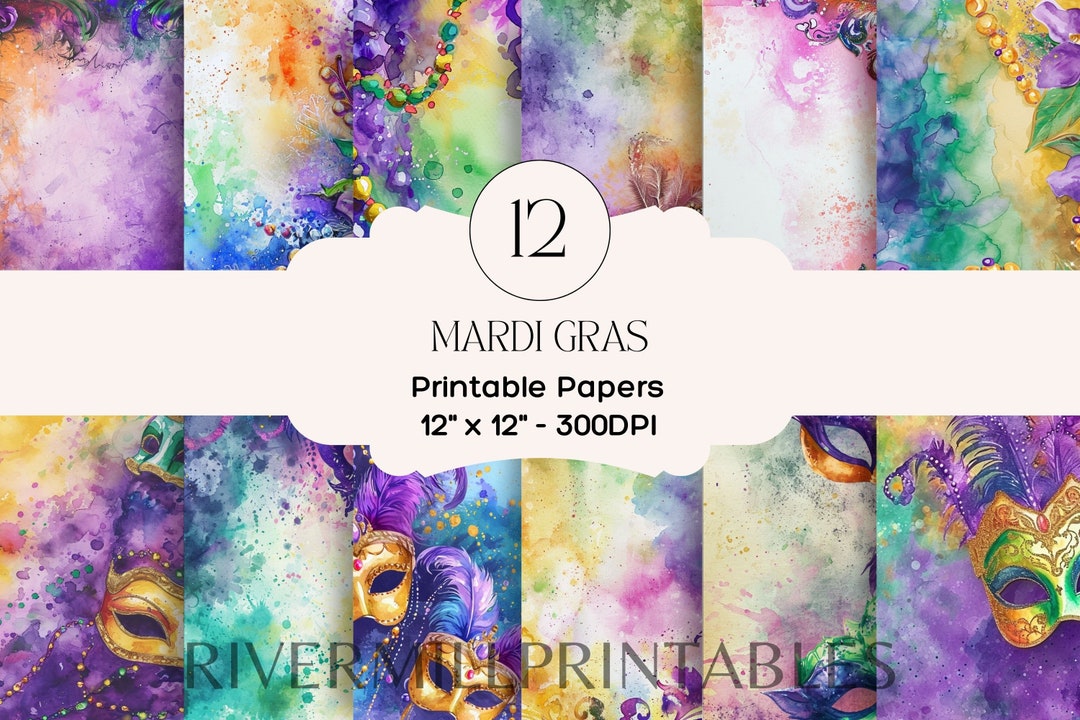 12 Mardi Gras Themed Digital Papers, 300DPI JPG Files Digital Download ...