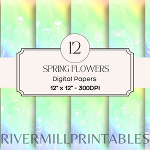 12 Rainbow Spring Flowers Digital Papers, 300DPI JPG Files Digital ...