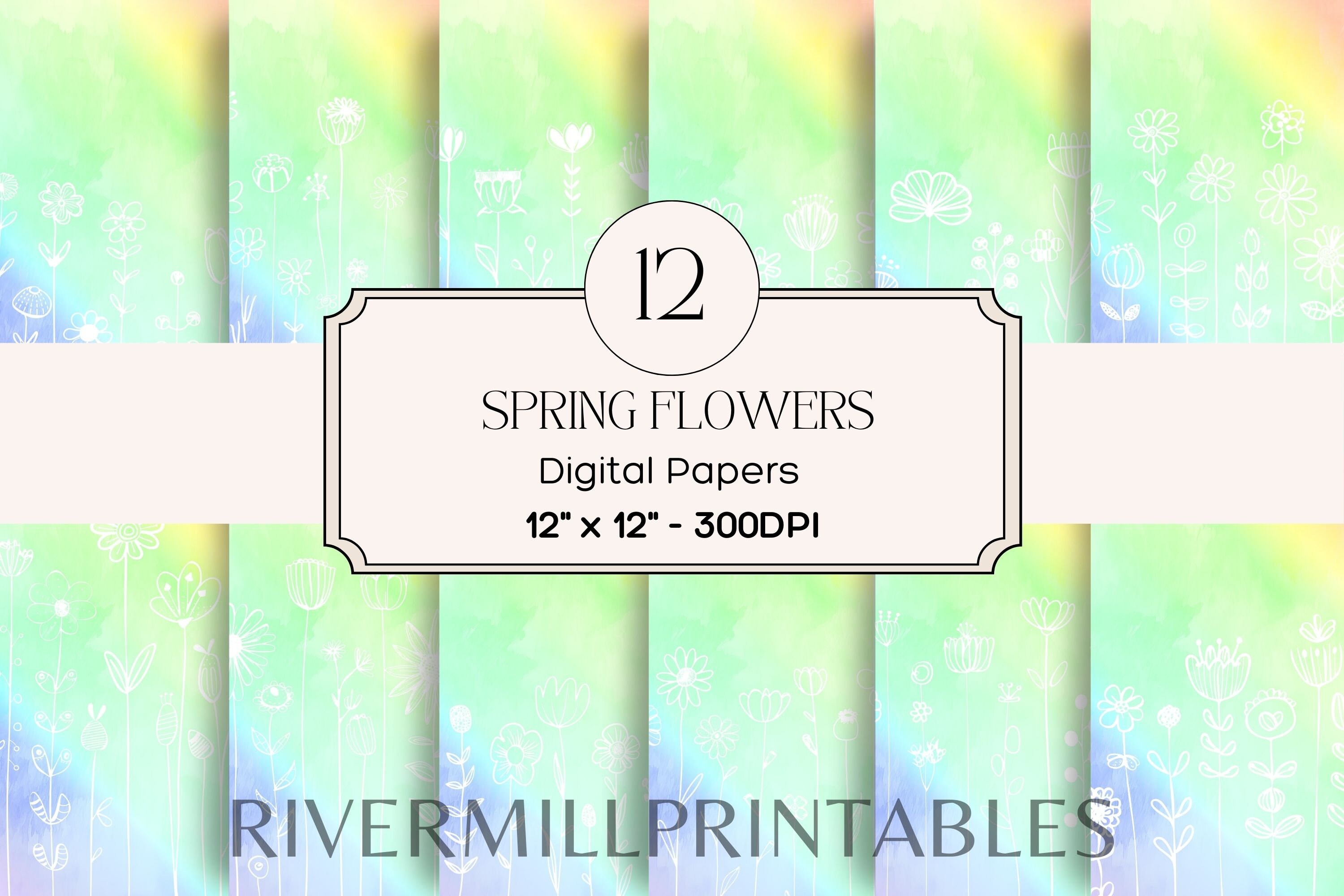 12 Rainbow Spring Flowers Digital Papers, 300DPI JPG Files Digital ...