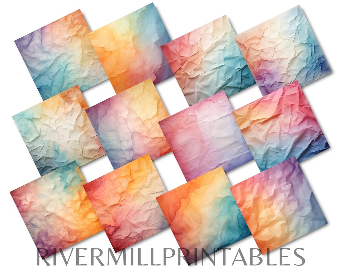 12 Seamless Colored Wrinkled Paper Digital Papers, 300DPI JPG Files ...