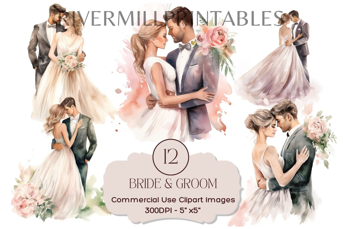 12 Bride & Groom Wedding Clipart Images, 300DPI PNG Files, Digital ...