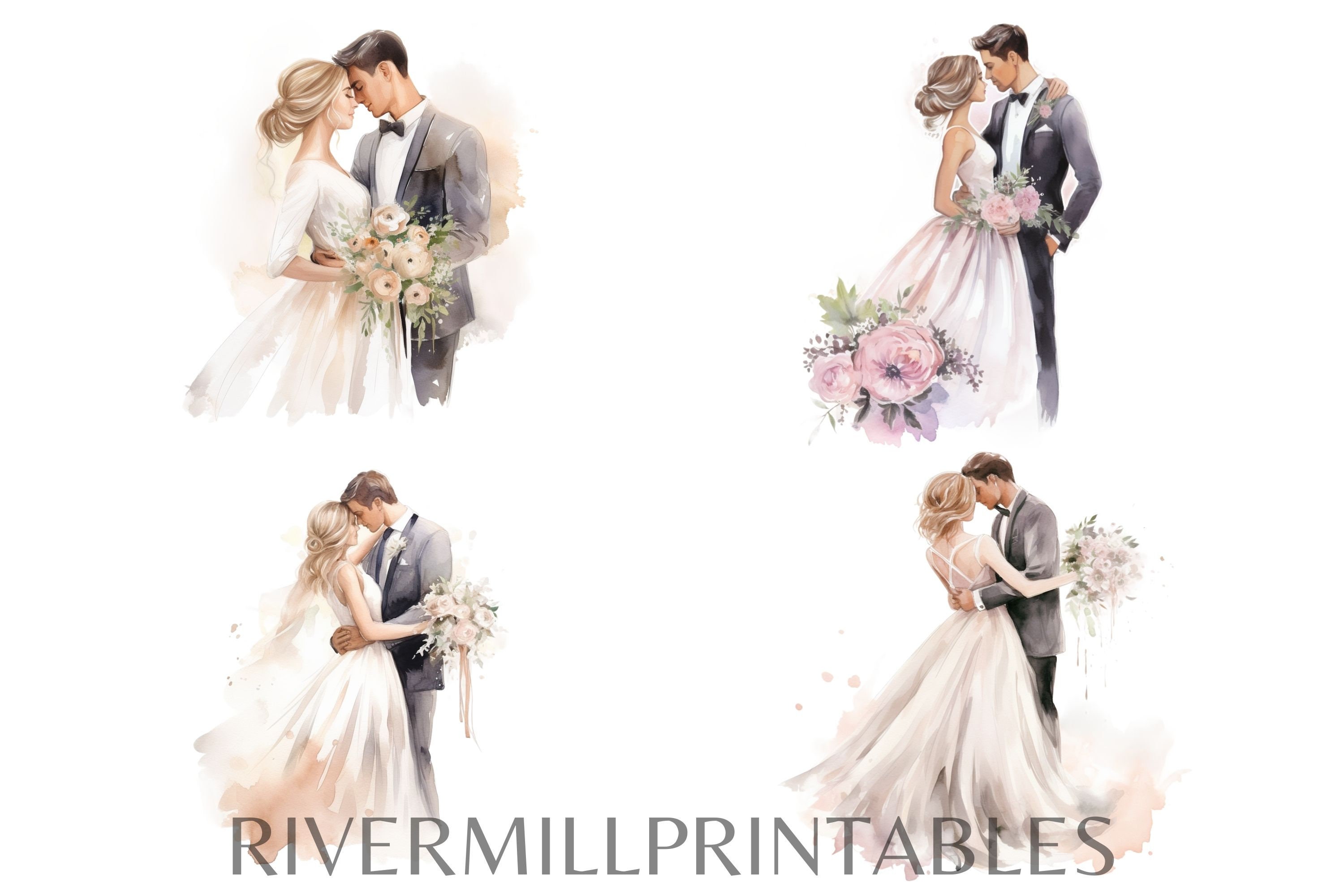 12 Bride & Groom Wedding Clipart Images, 300DPI PNG Files, Digital ...